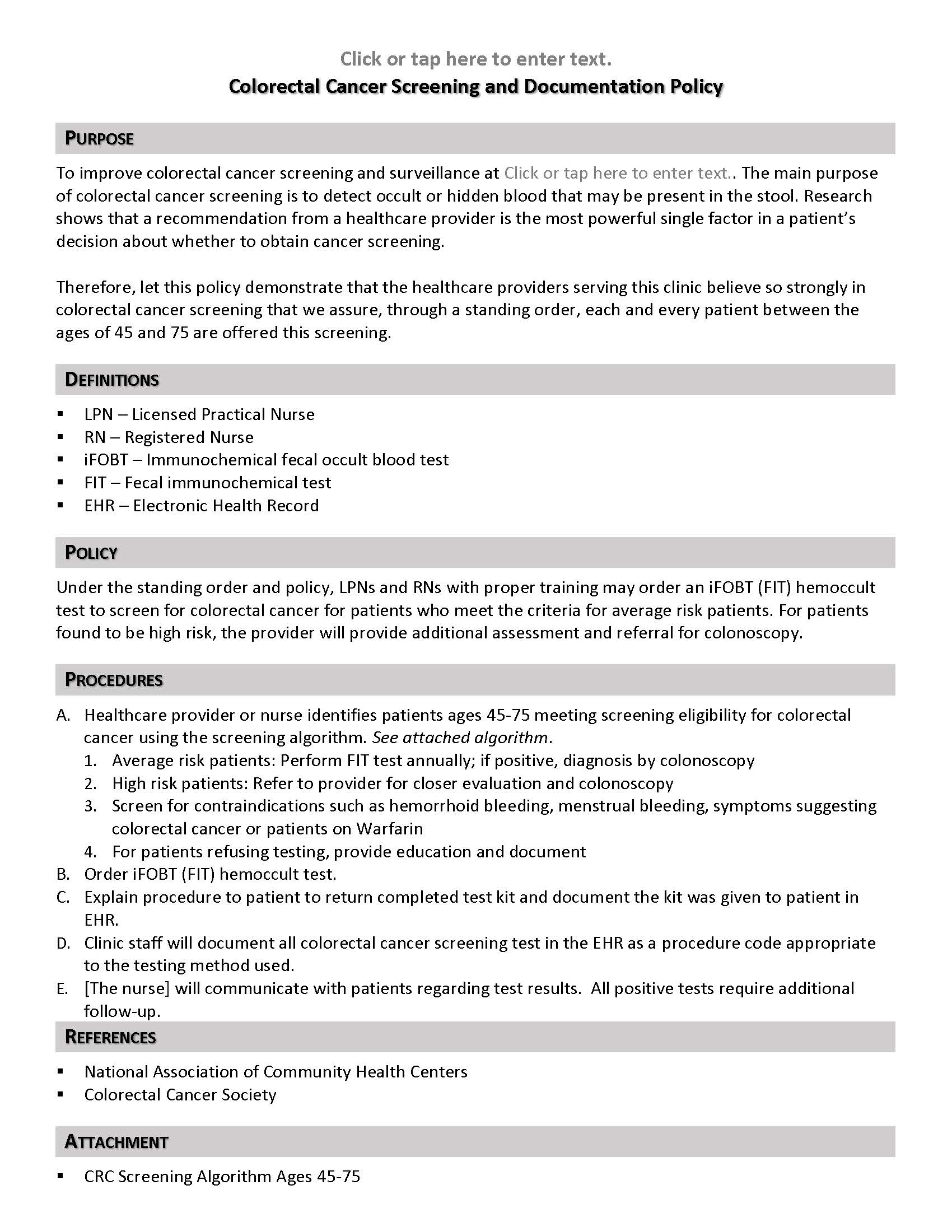 CRC Screening Standing Order Policy – CRC ScreeND